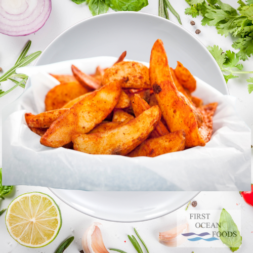 (First Ocean Foods) Frozen Seasoned Potato Wedges - 1KG